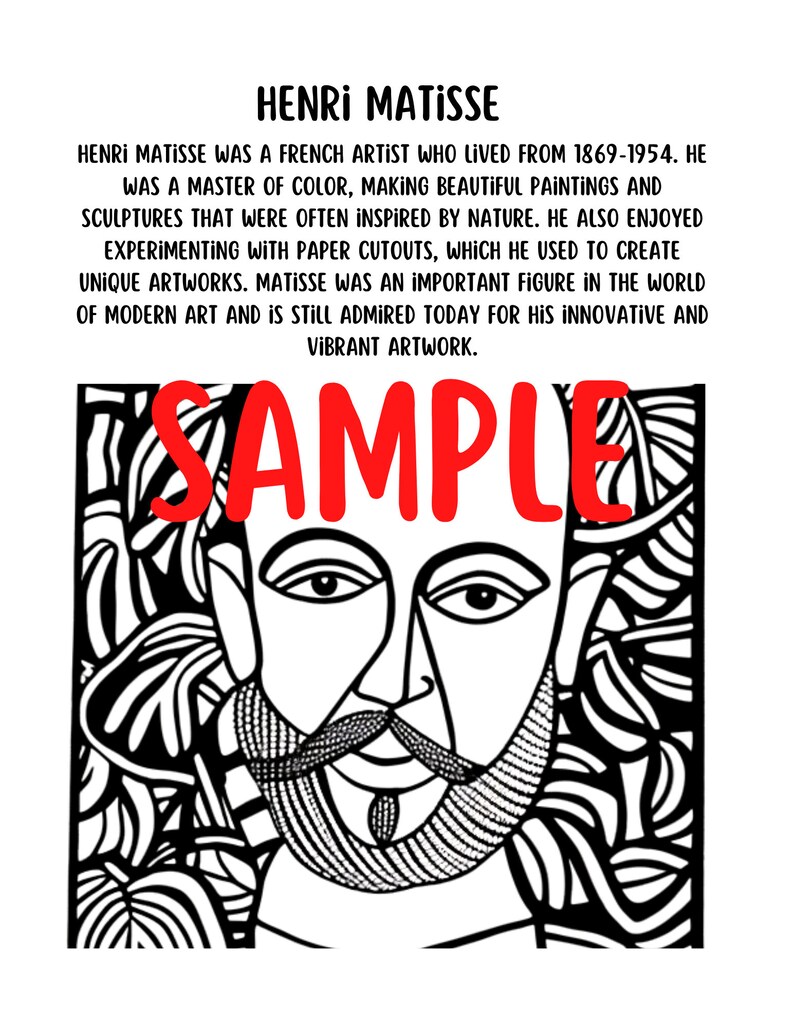 Henri Matisse Coloring Page - Etsy