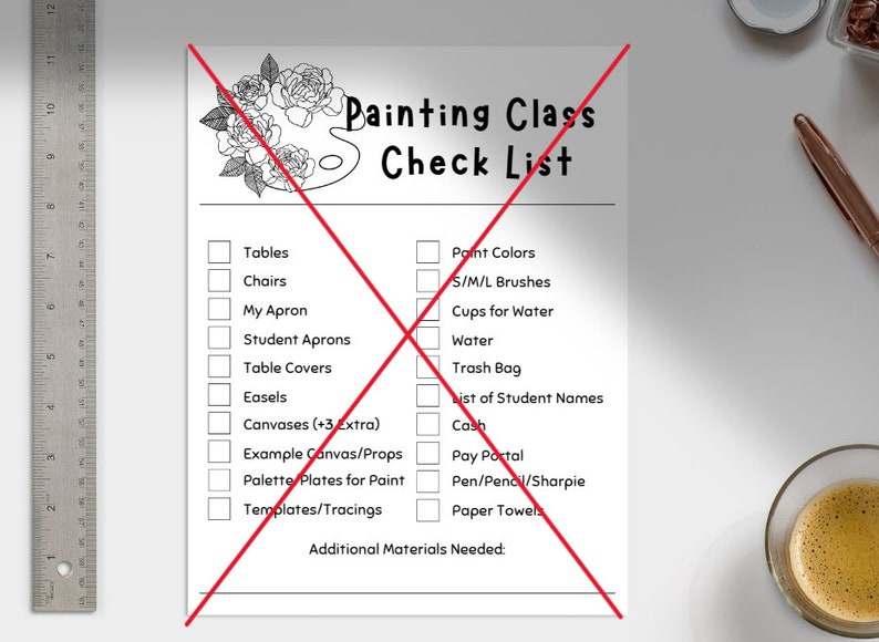 Painting Class Materials Check List With Floral Palette - Etsy