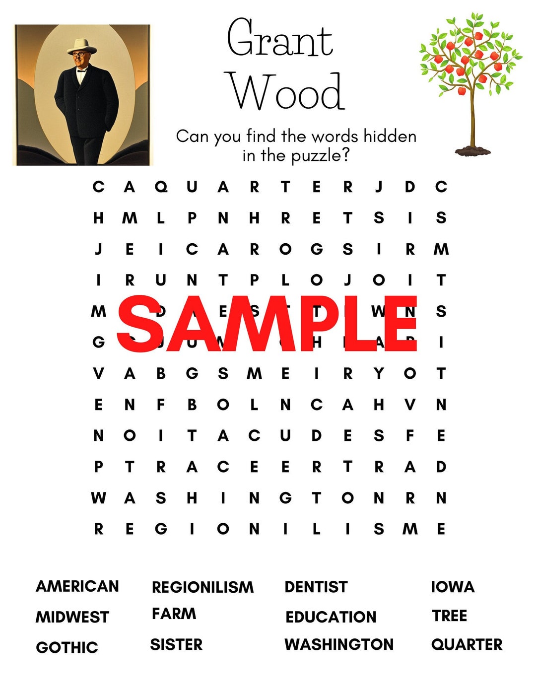 Grant Wood Word Puzzle - Etsy
