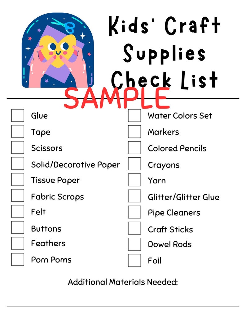 Kids' Craft Supplies Check List With Heart Image - Etsy