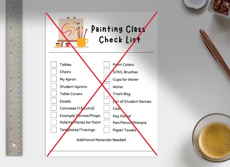 Painting Class Materials Check List With Easel Image - Etsy