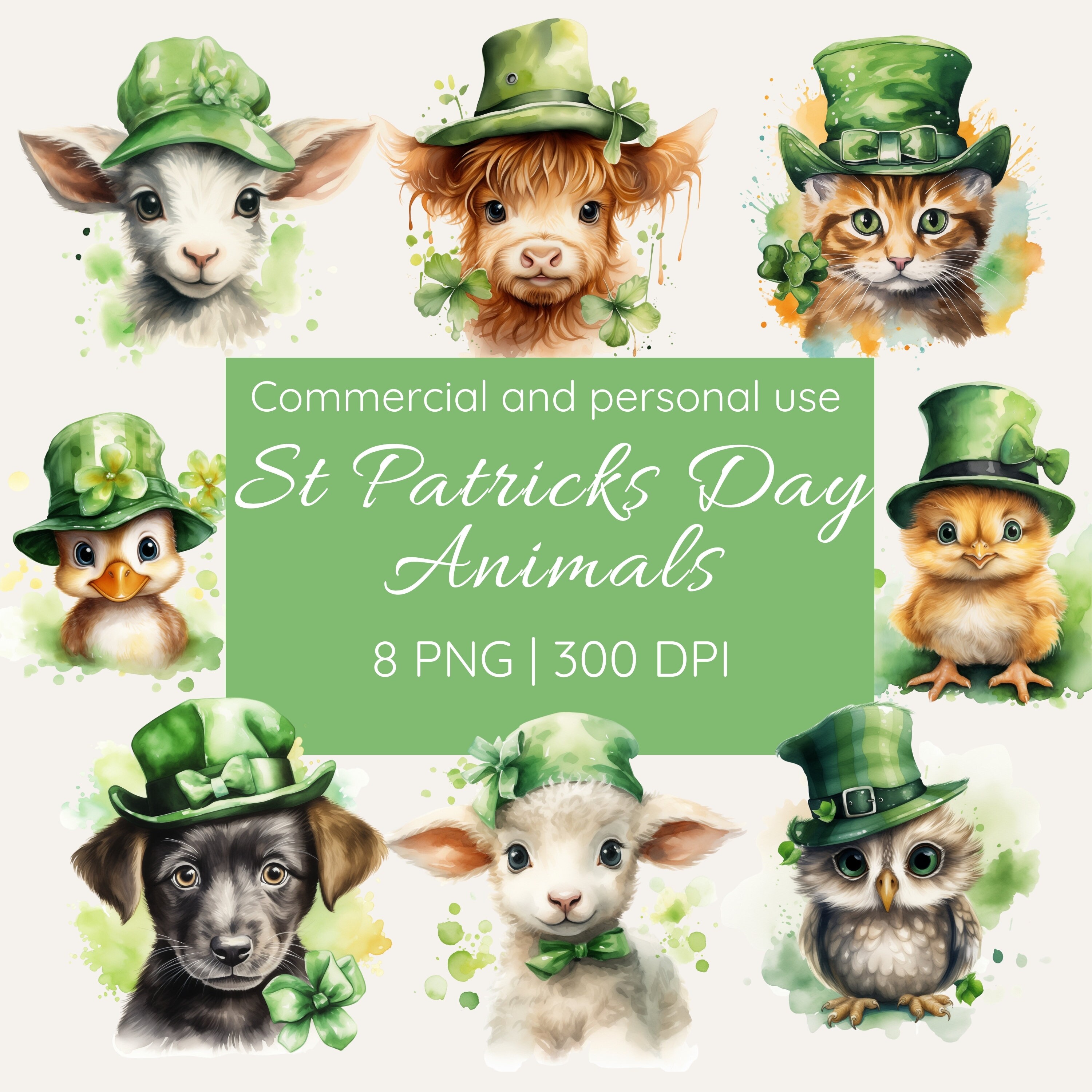 St Patricks Day Animal Clipart Bundle Png, Pdf, Watercolor St Pattys ...