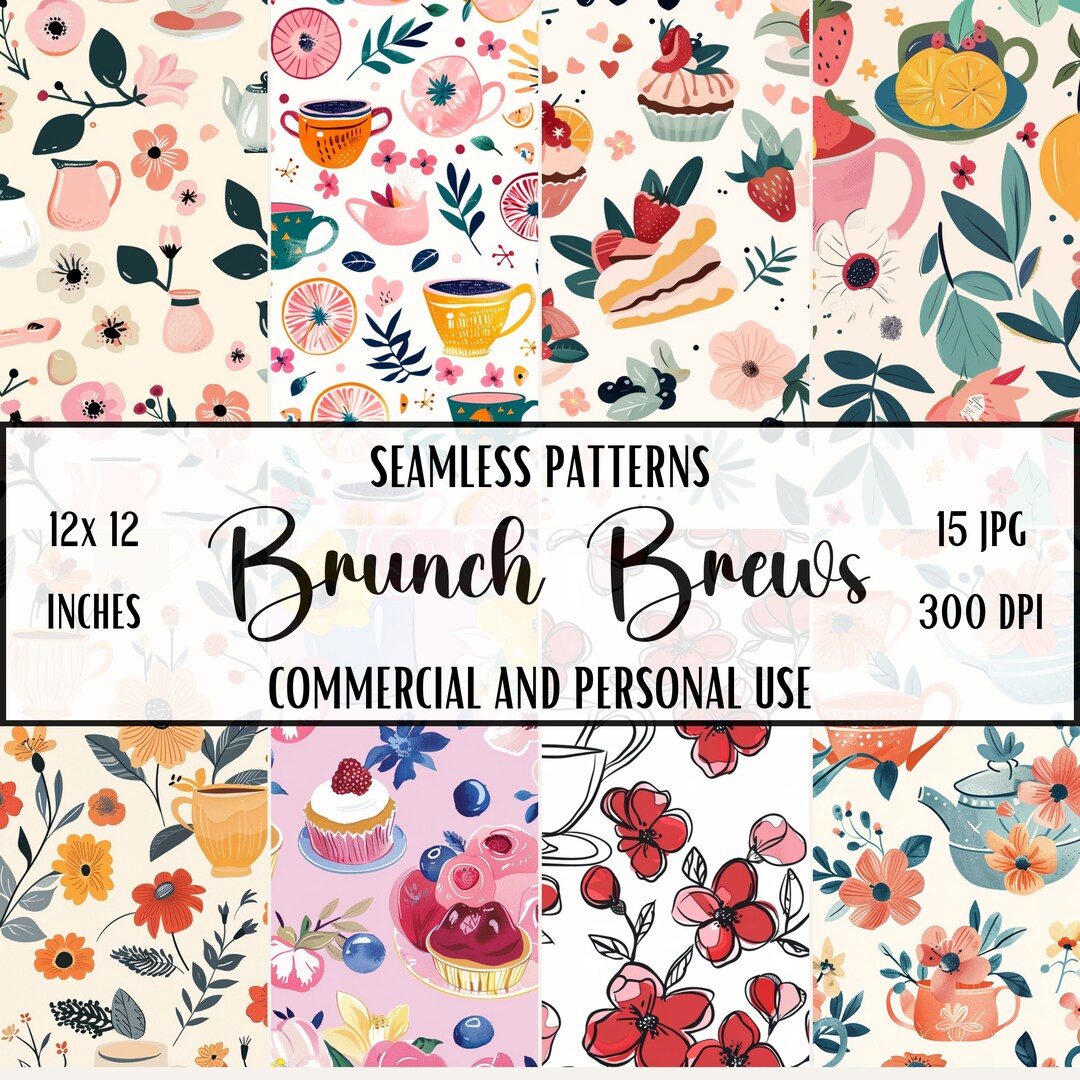 Brunch Coffee Tea Seamless Pattern, Mothers Day, Tile Printable Digital ...