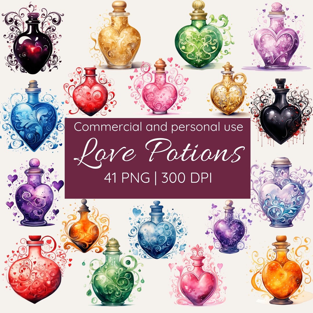 Valentines Love Potion Clipart Png, Pdf, Watercolor Valentine Clipart ...