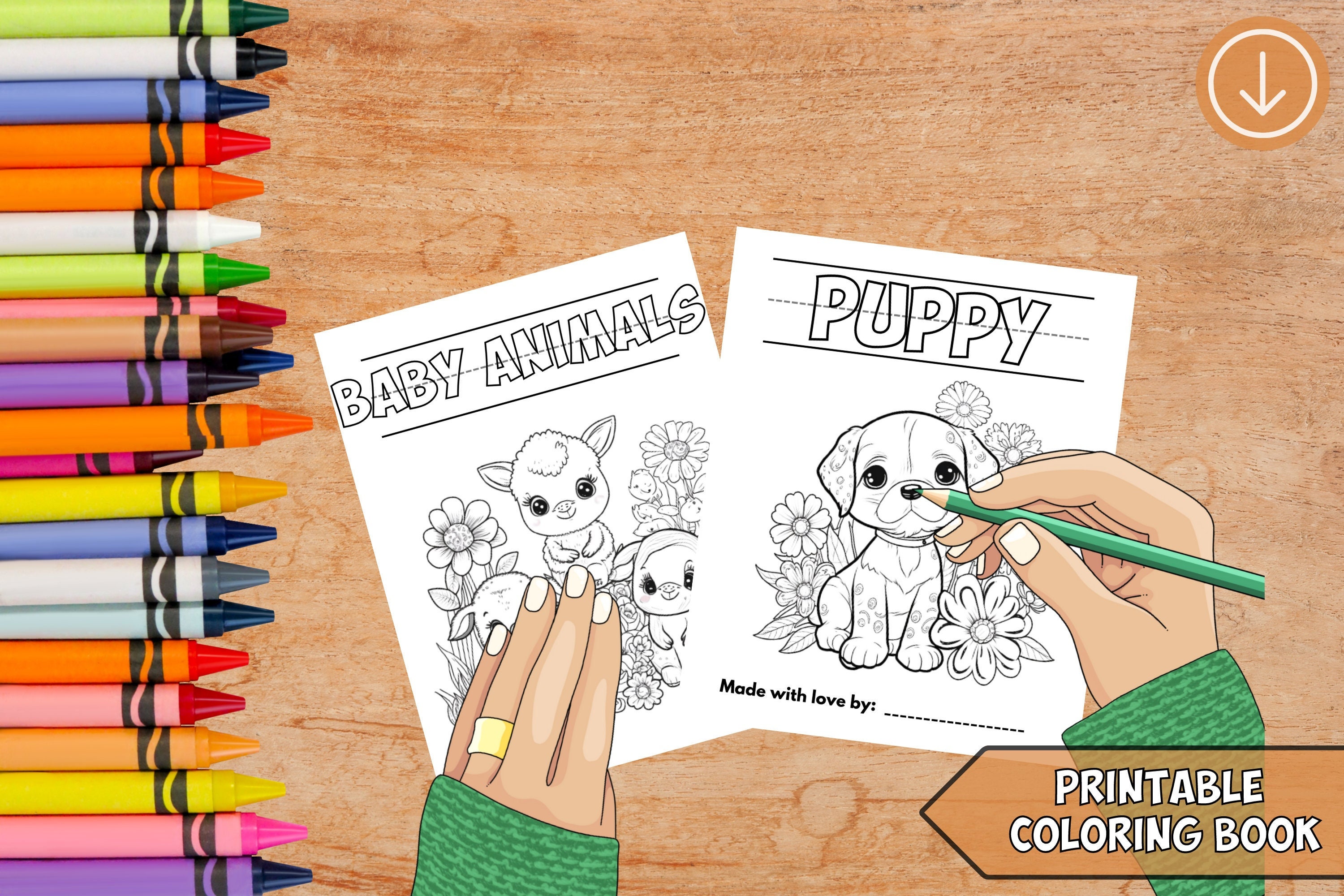 10 Baby Animals Kids Coloring Book Kids Party Favors Coloring Page ...