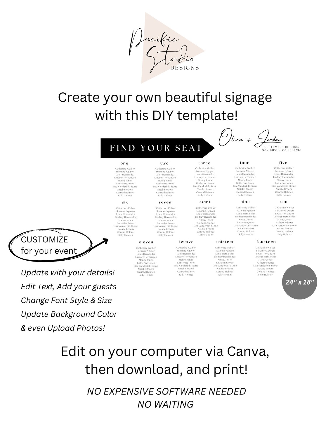 Modern Seating Chart Display Template, Wedding Seating Chart, Large ...