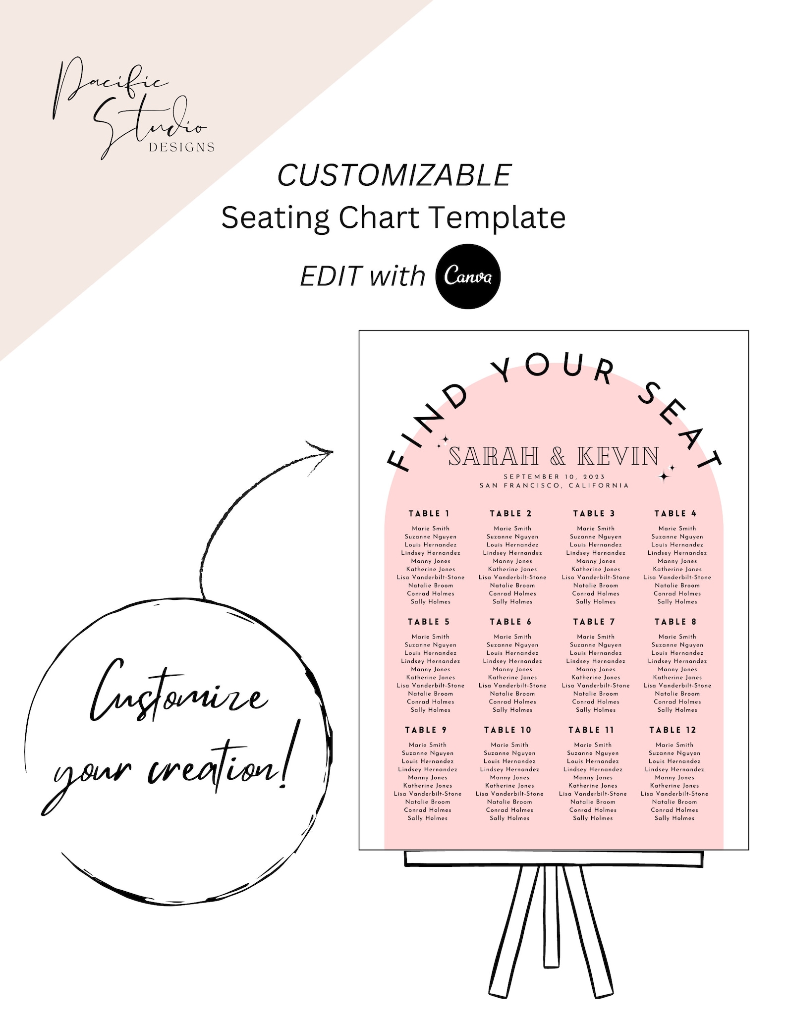 Wedding Seating Chart Template, Editable, Customizable, Canva, Bold ...