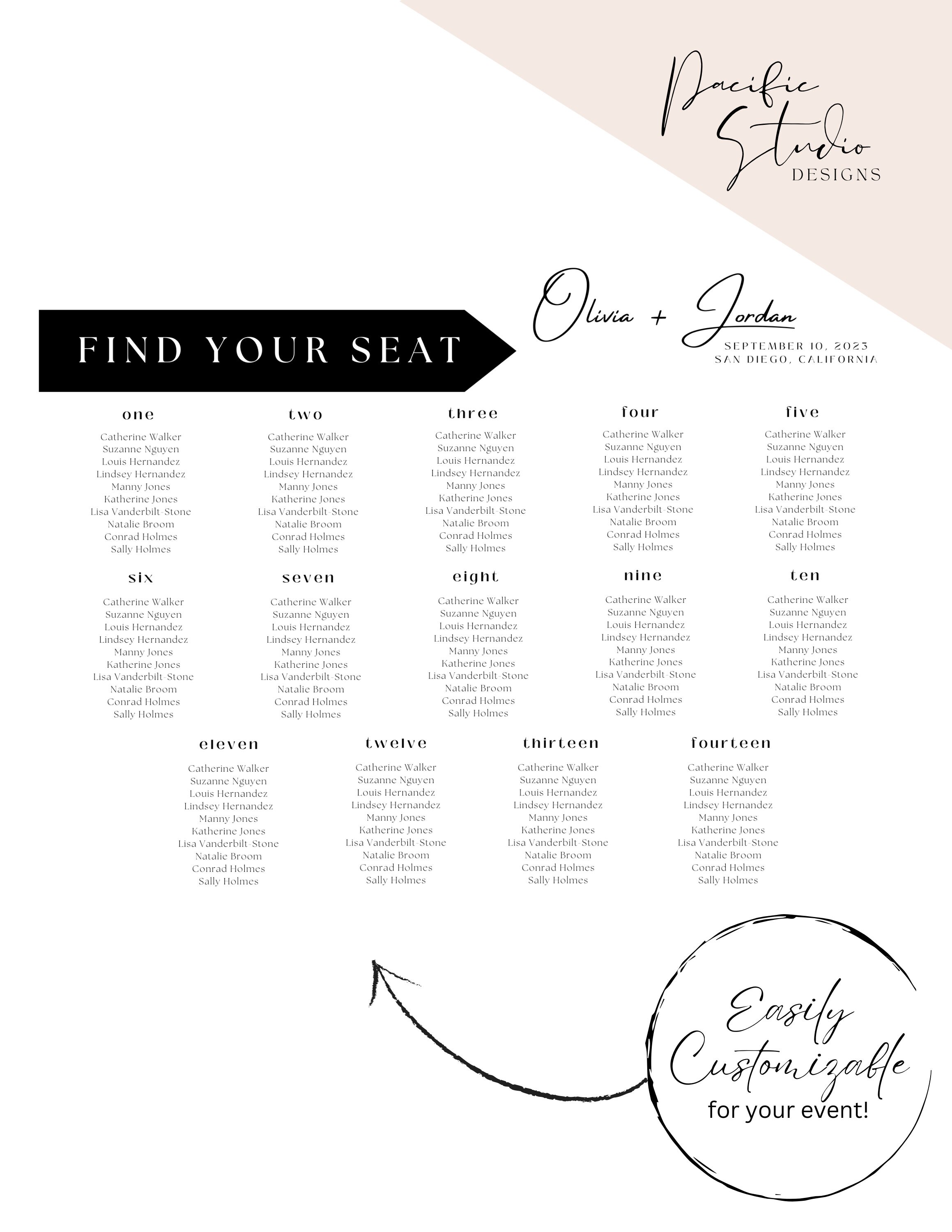Modern Seating Chart Display Template, Wedding Seating Chart, Large ...