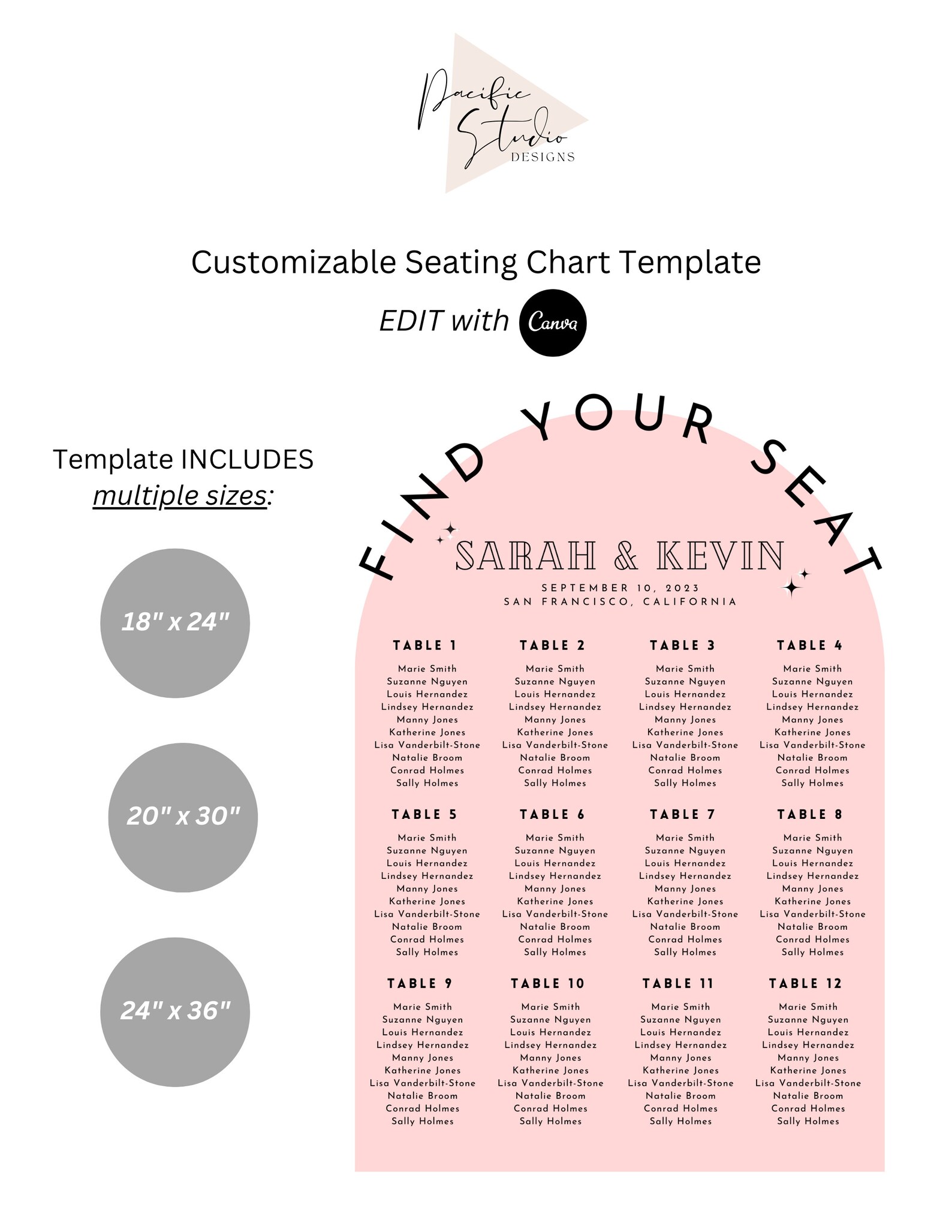 Wedding Seating Chart Template, Editable, Customizable, Canva, Bold ...
