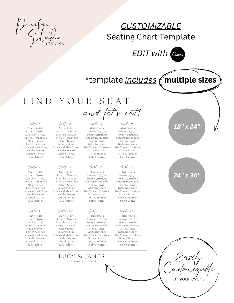 Minimalist Seating Chart Display, Classic, Modern, Elegant, Wedding ...