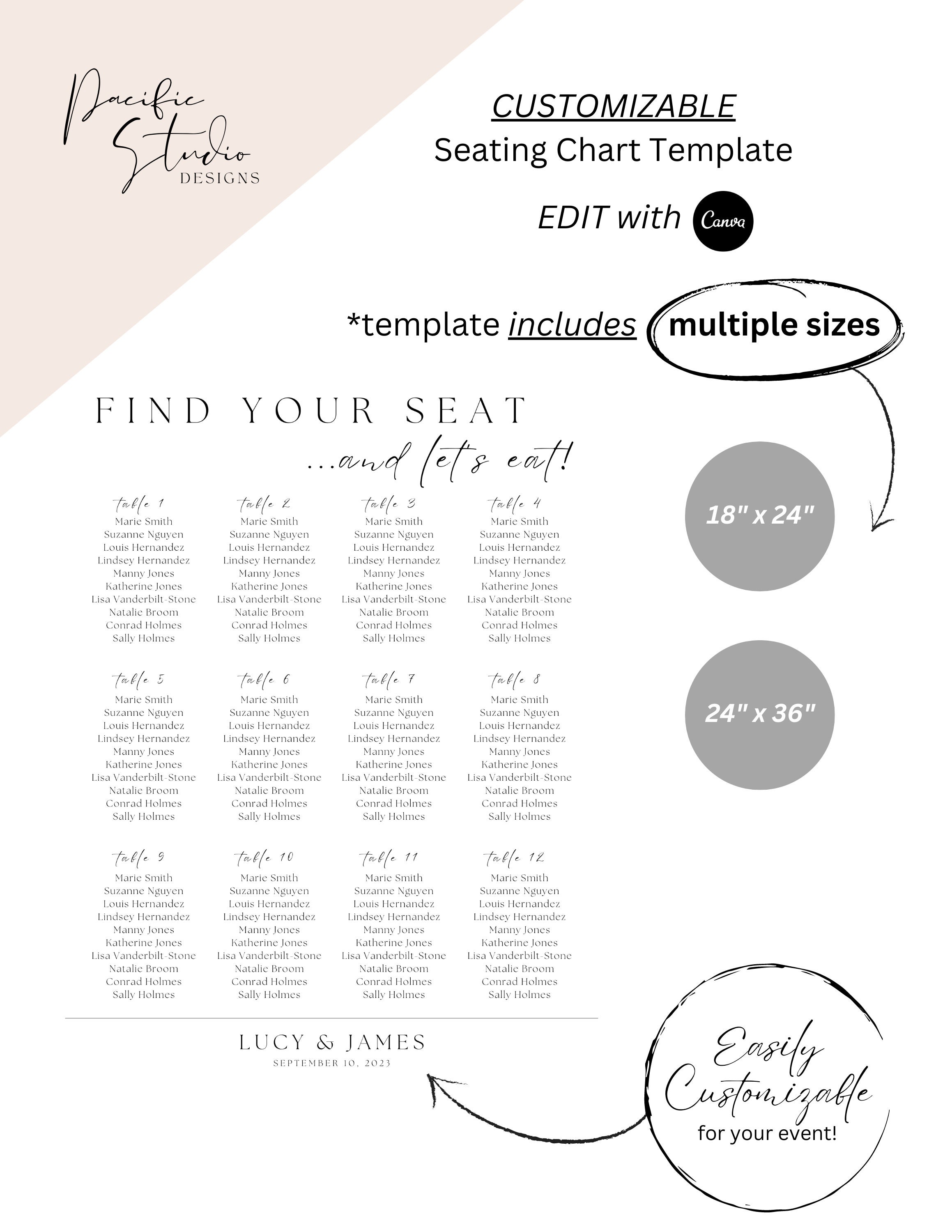 Minimalist Seating Chart Display, Classic, Modern, Elegant, Wedding ...