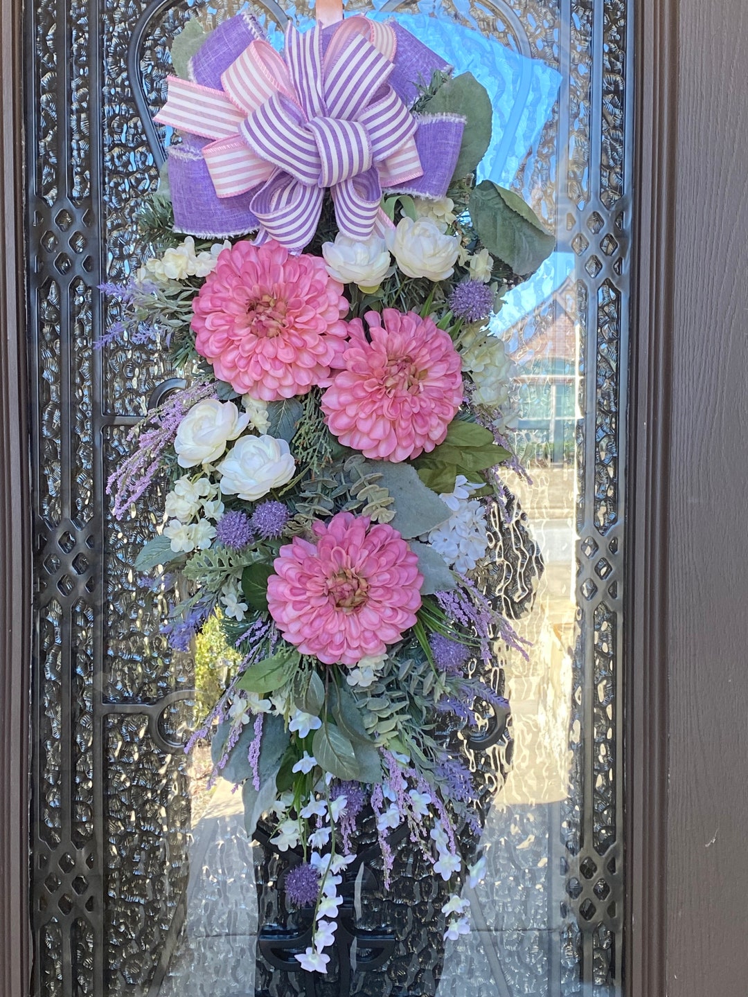 Spring Floral Swag, Pink and Purple Swag, Front Door Swag, Front Door ...