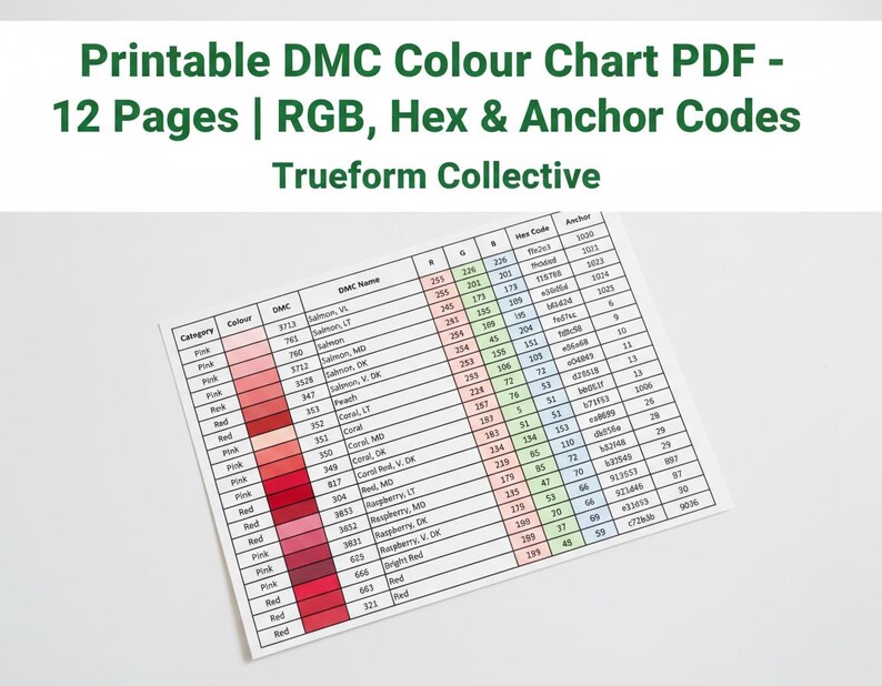 DMC Colour Family Chart – (printable PDF) - Etsy