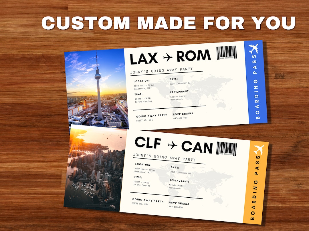 Custom Made Boarding Pass Template, Printable Airline Tickets, Surprise ...