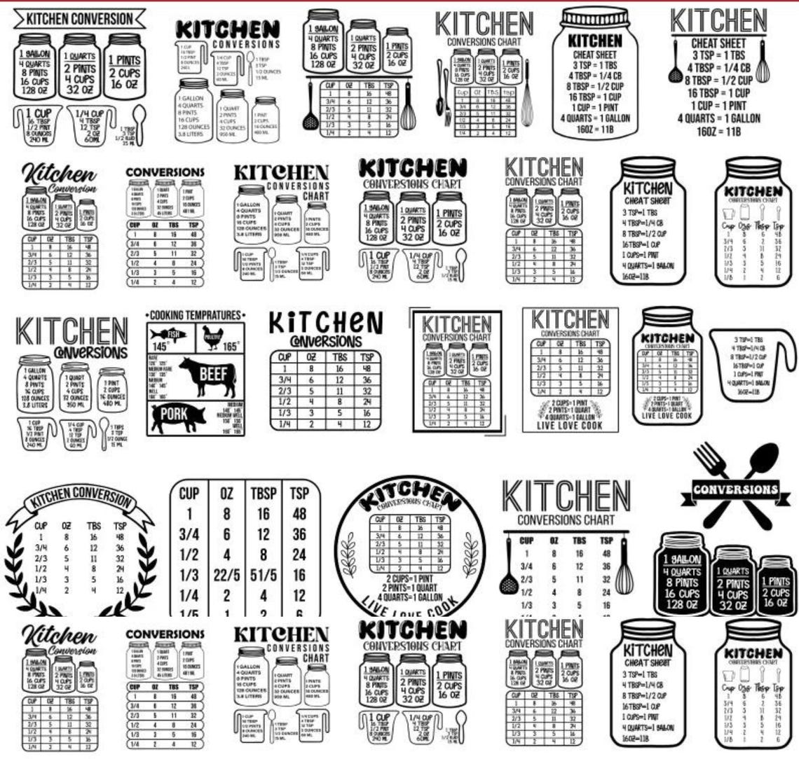 Kitchen Conversion Chart Svg, Decorative Kitchen Conversion ,kitchen ...