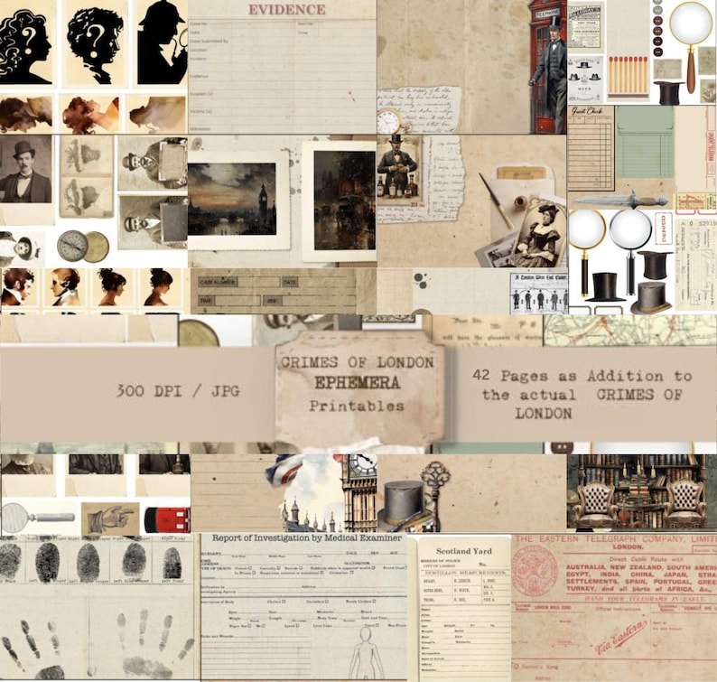 Vintage Detective Junk Journal Pages, Digital Scrapbook Paper Kit ...