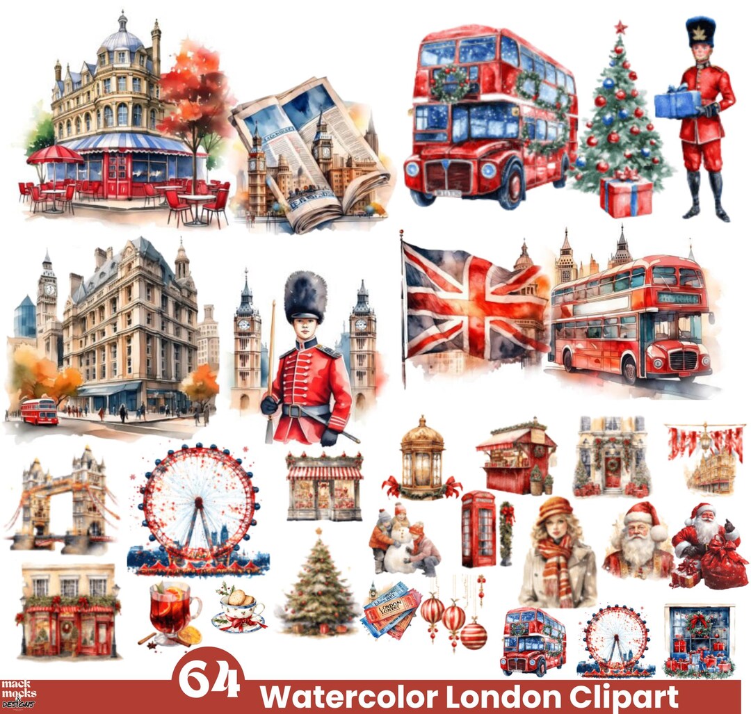 Clipart Winter in London, Watercolor Clipart, Travel London, London ...
