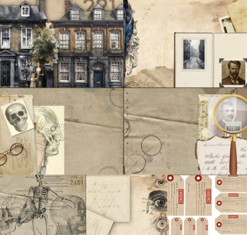 Vintage Detective Junk Journal Pages, Digital Scrapbook Paper Kit ...