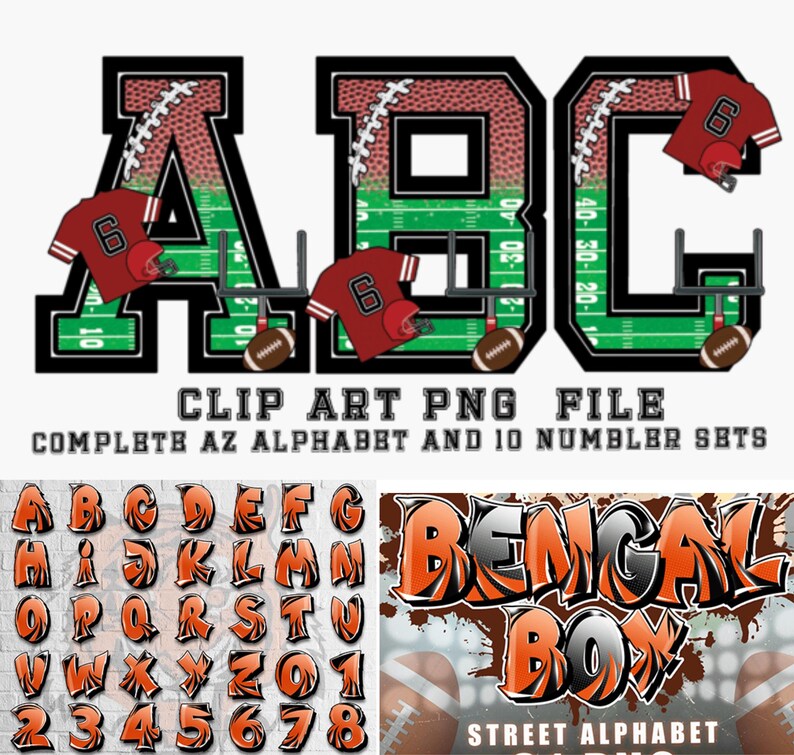 Football SVG Alphabet, Football Numbers Svg Png, Varsity Font, Football ...