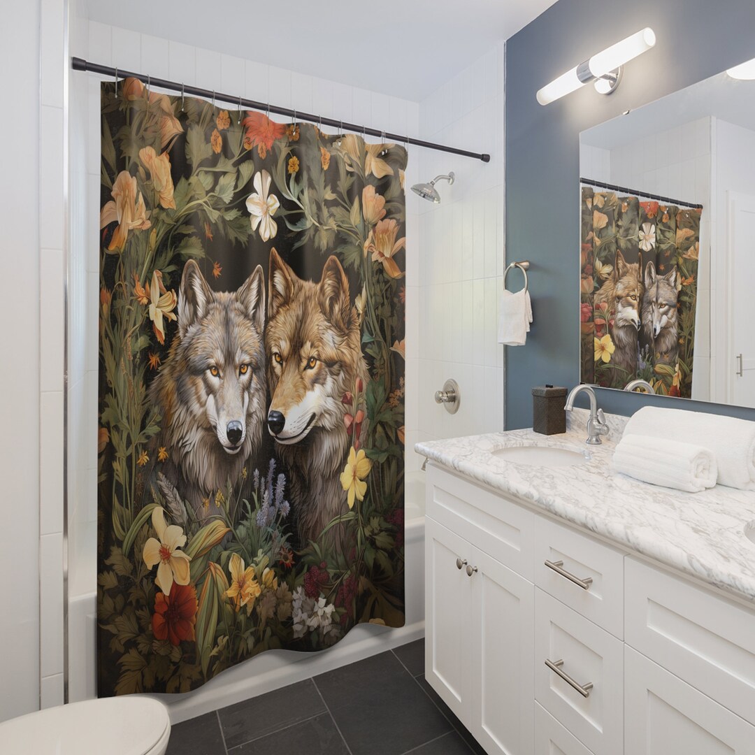 WILLIAM MORRIS Inspired Elegant Wolves in Bloom Shower Curtain || Art ...