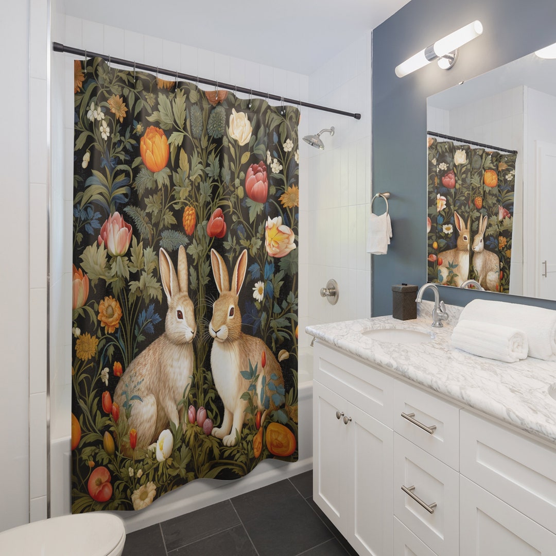 William Morris Inspired Rabbits Shower Curtain: Art Nouveau Bathroom ...