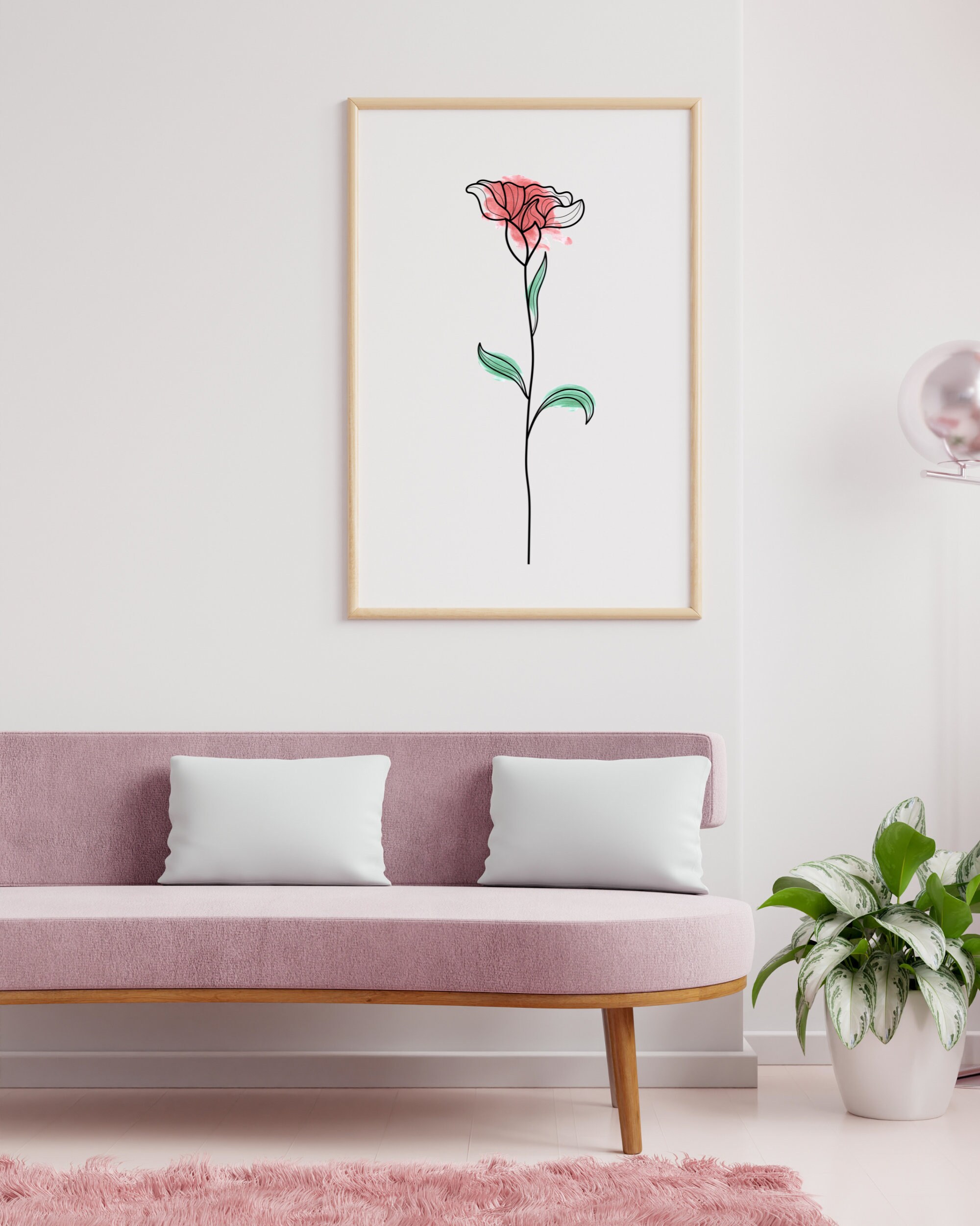 Single Flower Line Art Digital Download Print Floral Wall Art Botanical Wall Decor Minimalist ...