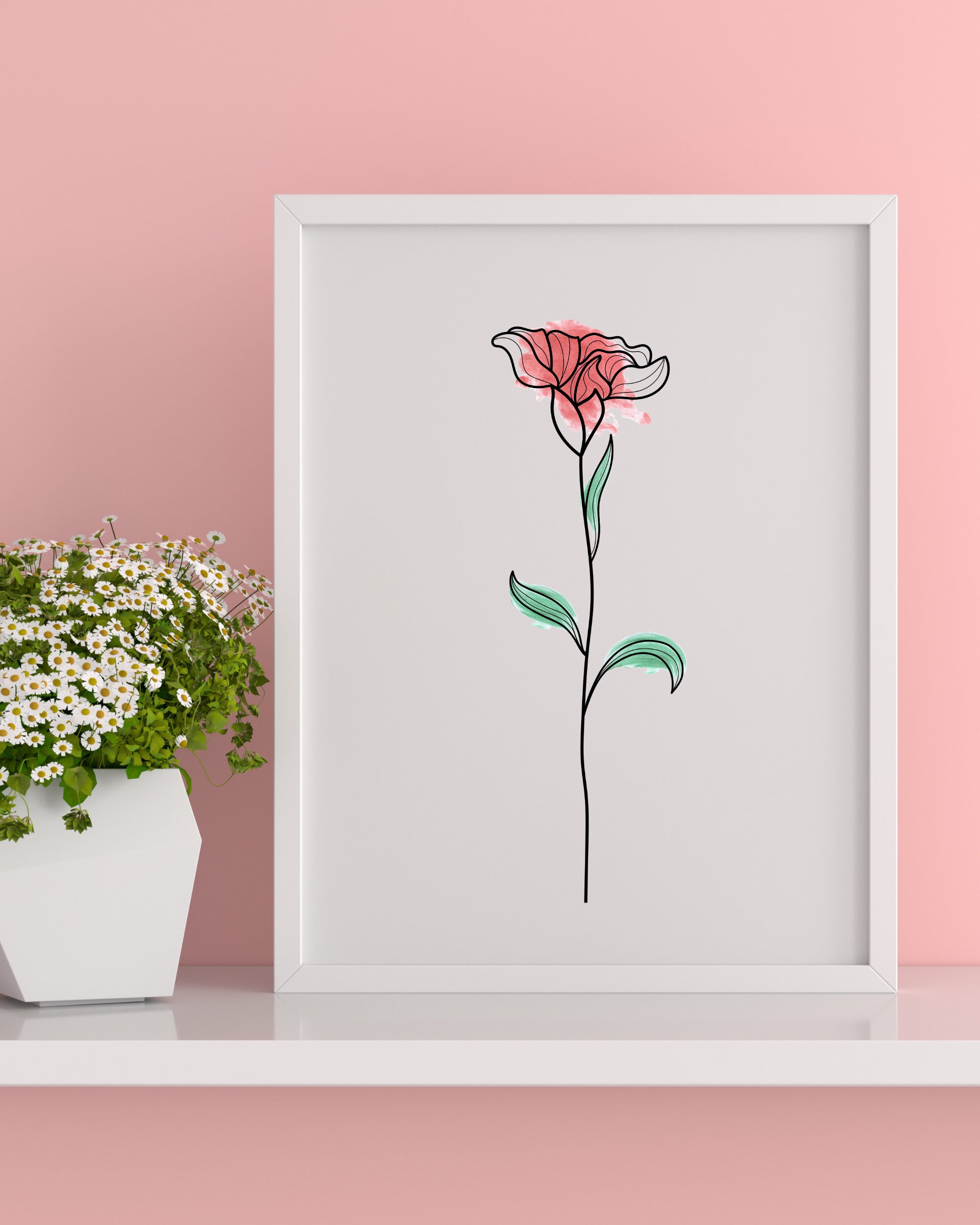 Single Flower Line Art Digital Download Print Floral Wall Art Botanical Wall Decor Minimalist ...