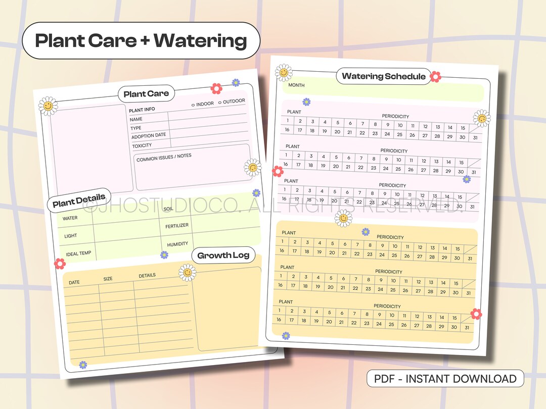 Plant Care Watering Schedule Printable PDF, Plant Growth Template ...