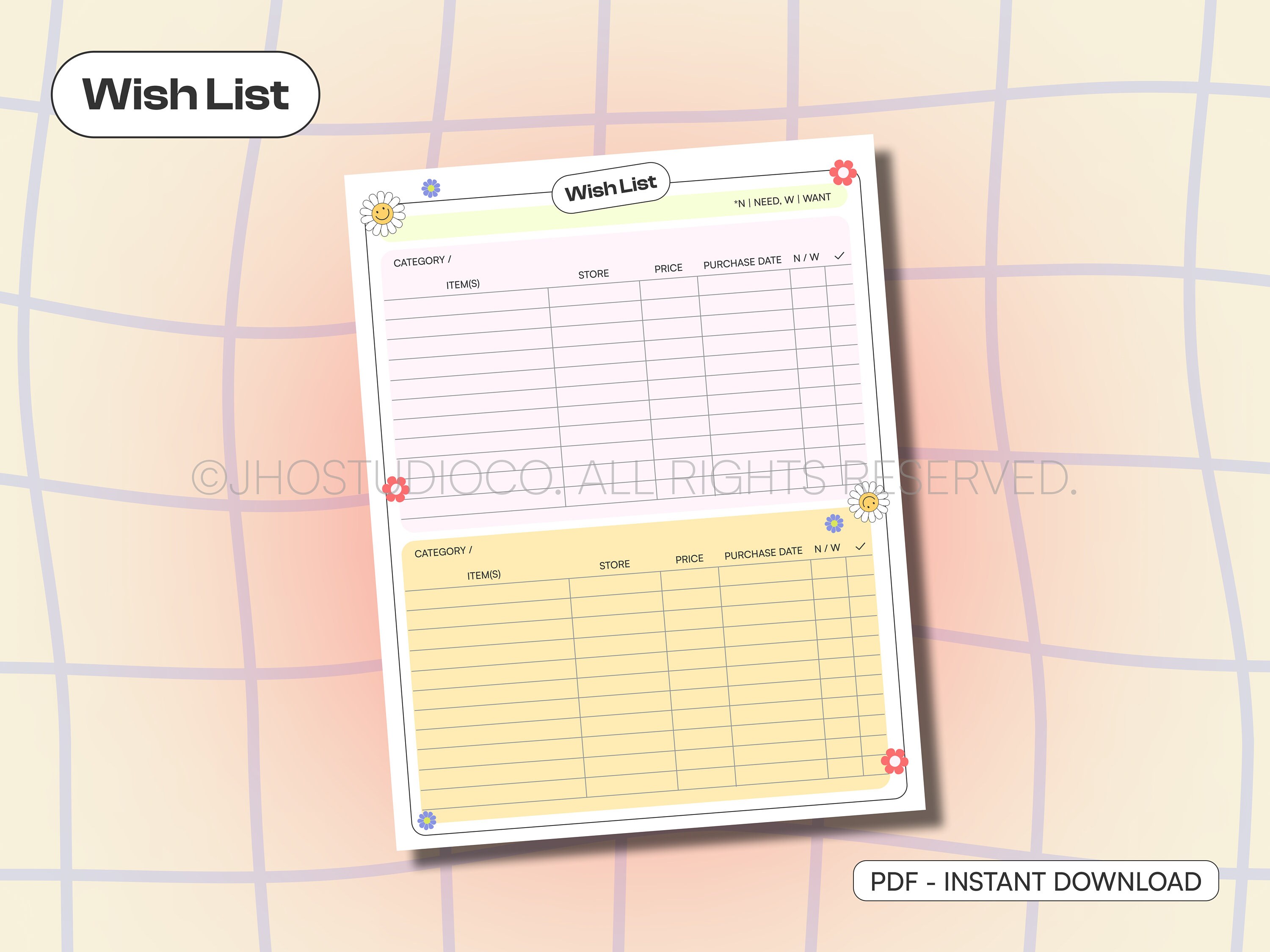 Wish List Printable PDF, Wish List Template, Purchase Tracker ...