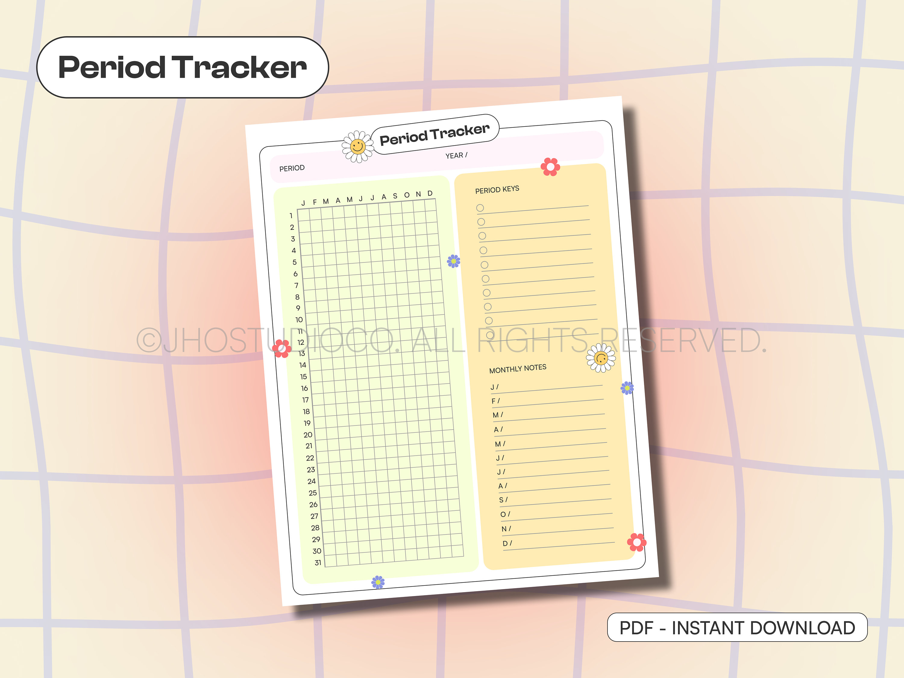 Period Tracker Printable PDF, Period Tracker Template, Annual Menstrual ...