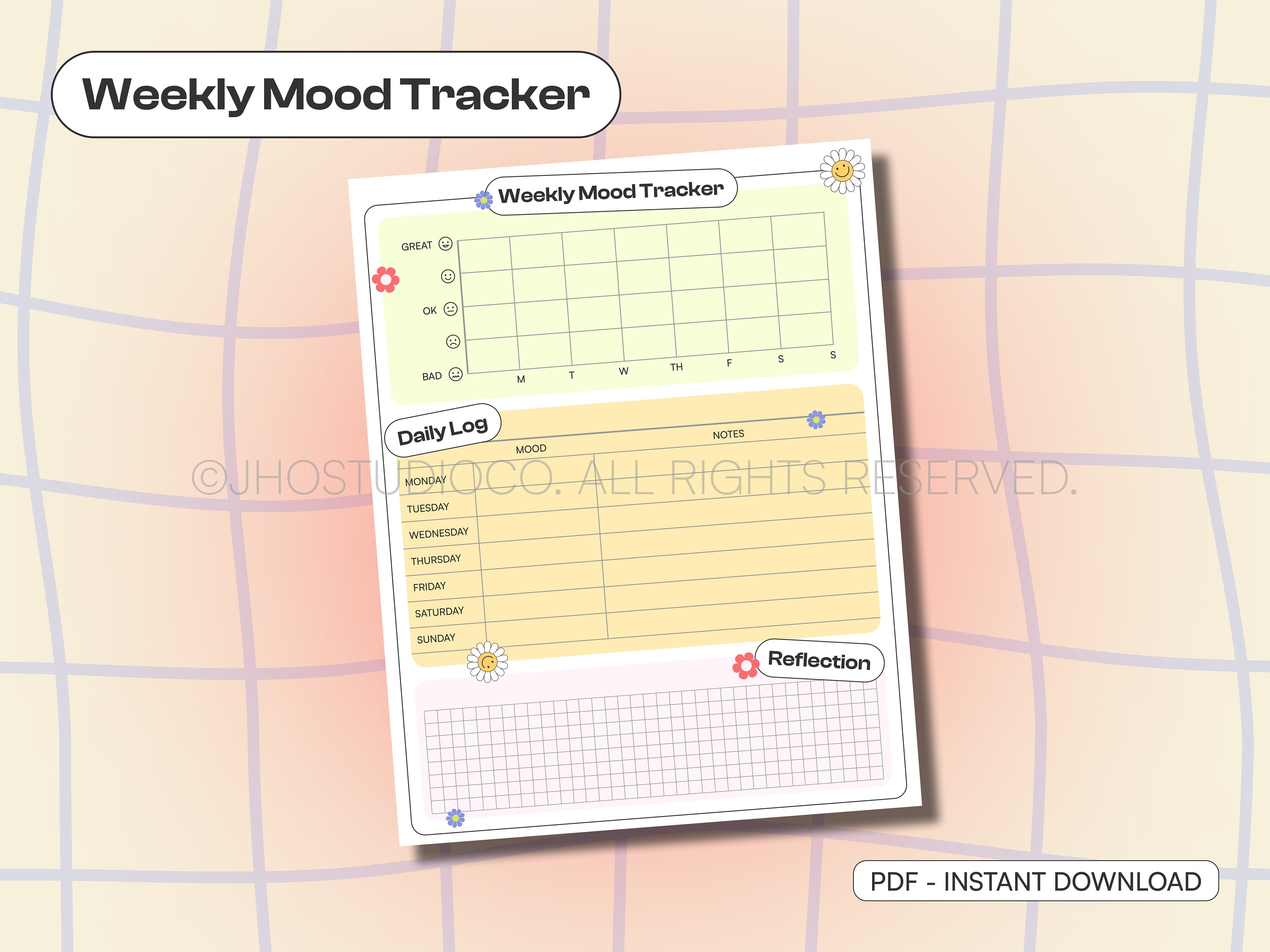 Weekly Mood Tracker Printable PDF, Daily Emotion Log, Weekly Mood Diary ...