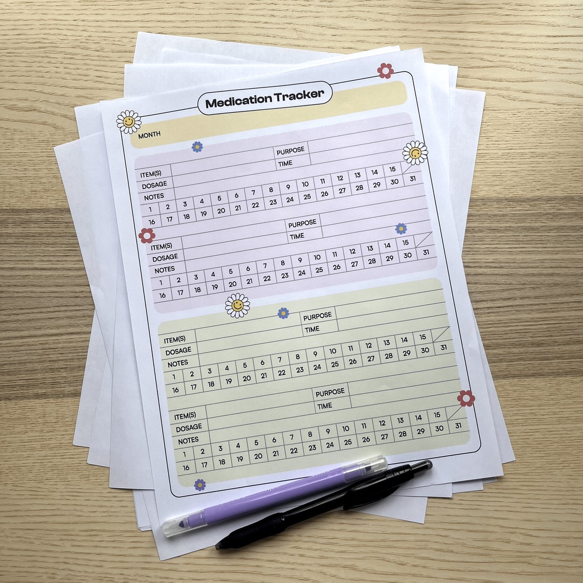 Medication Tracker Printable PDF, Vitamin Supplement Log, Wellness ...