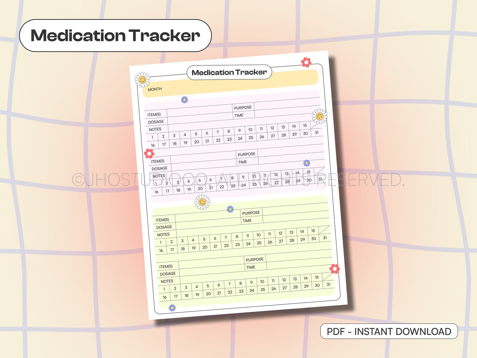 Medication Tracker Printable PDF, Vitamin Supplement Log, Wellness ...