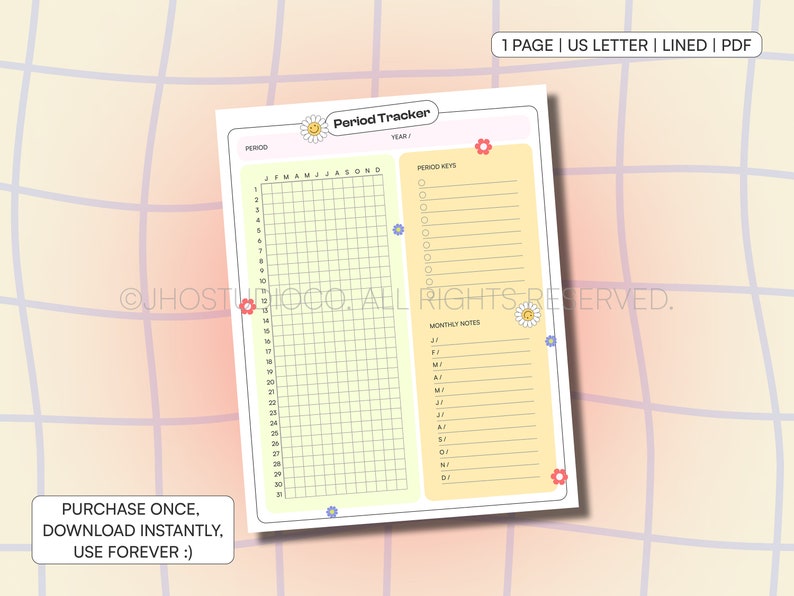 Period Tracker Printable PDF, Period Tracker Template, Annual Menstrual ...