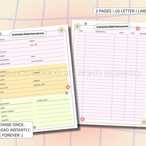 Vehicle Maintenance Printable PDF, Vehicle Maintenance Template ...
