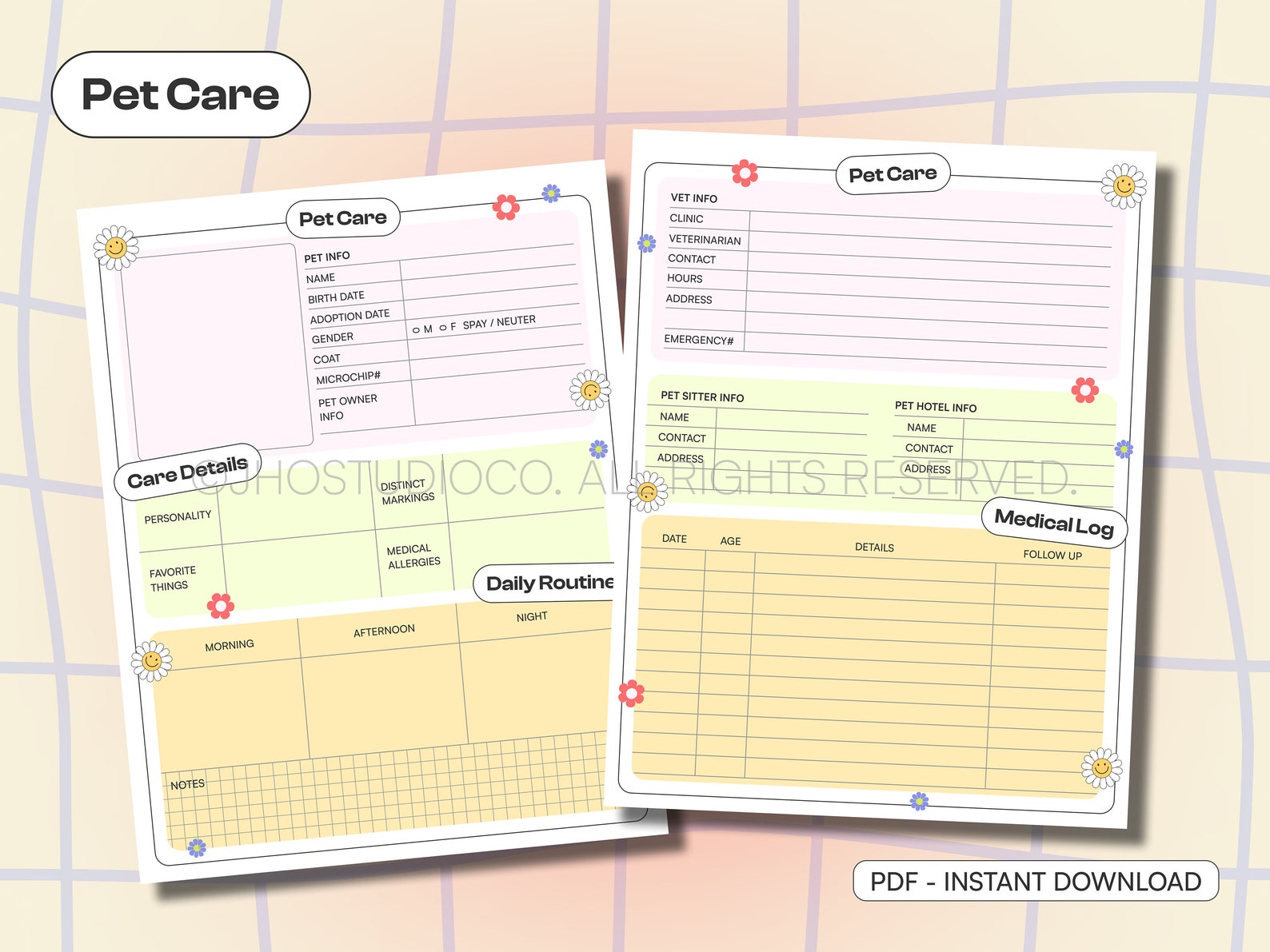 Pet Care Planner Printable PDF, Pet Medical Log Template, Pet Health ...