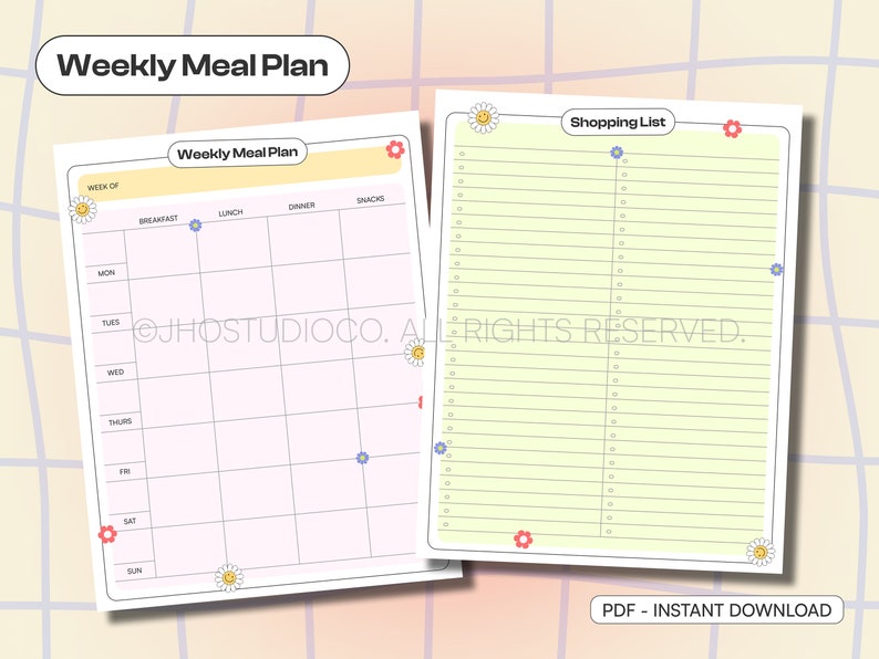 Weekly Meal Planner Printable PDF, Meal Plan Template, Grocery List Template, Meal Prep Schedule ...