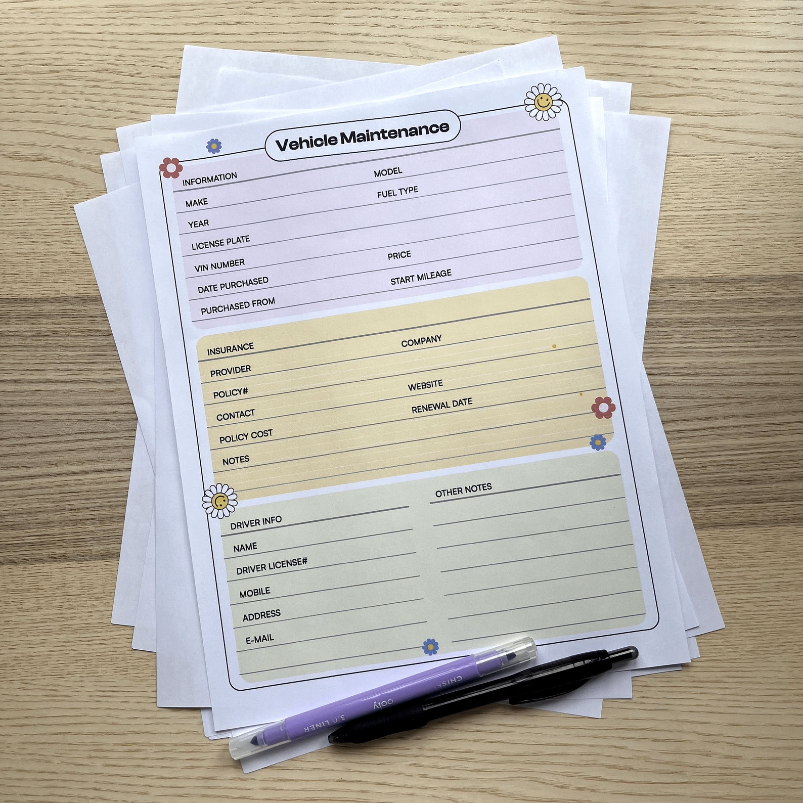 Vehicle Maintenance Printable PDF, Vehicle Maintenance Template ...