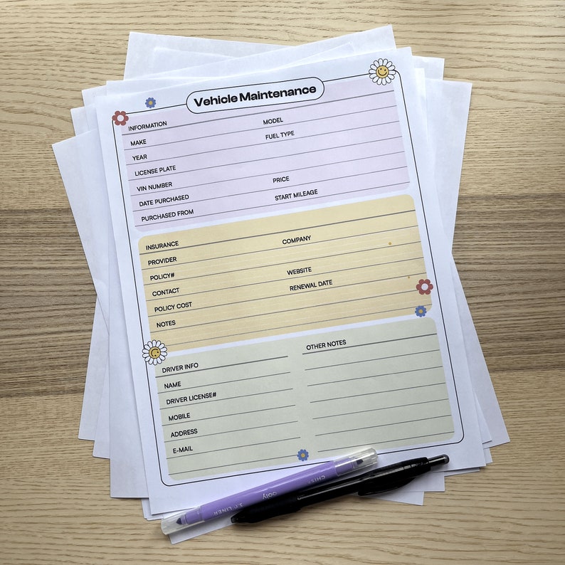 Vehicle Maintenance Printable PDF, Vehicle Maintenance Template ...
