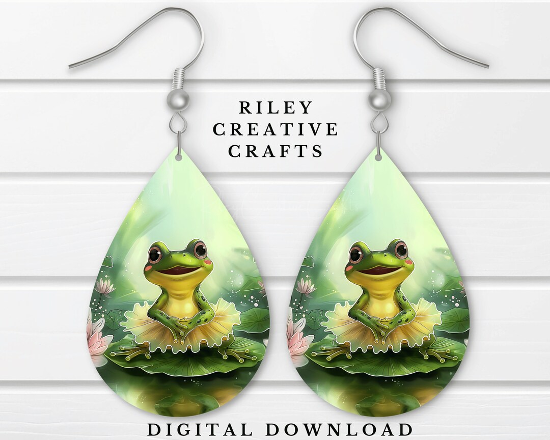 Frog Earring Sublimation Design PNG, Kawaii Teardrop Sublimation ...
