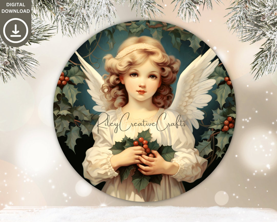 Angels Sign Sublimation PNG, Christmas Round Door Hanger, Winter ...