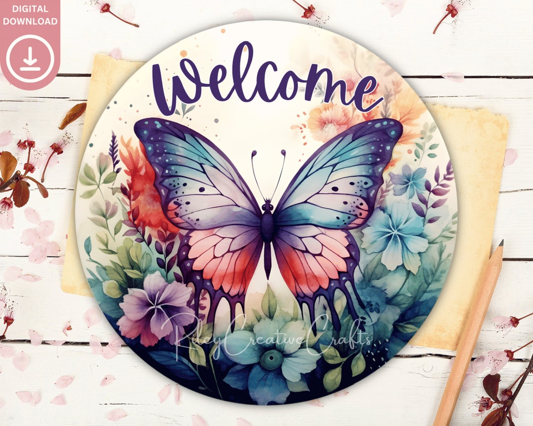 Spring Door Hanger Round PNG, Welcome Door Sign Spring Floral Door ...