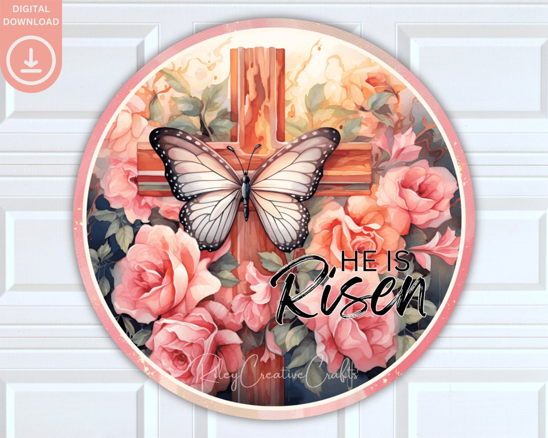 He is Risen Round Door Sign, Easter Front Door Hanger, Religious Wreath ...