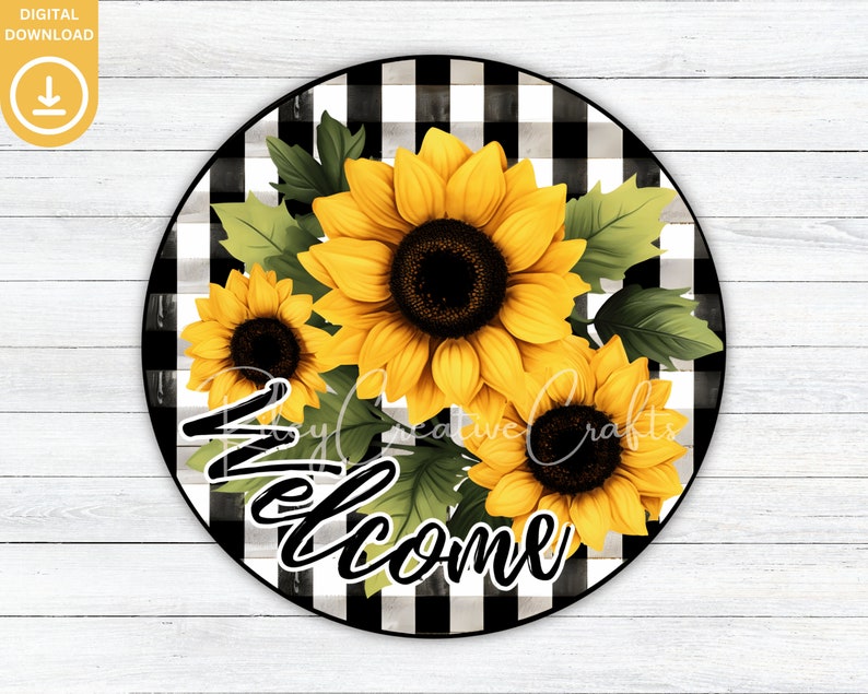 Sunflowers Round Door Sign PNG, Fall Welcome Sign for Front Door ...
