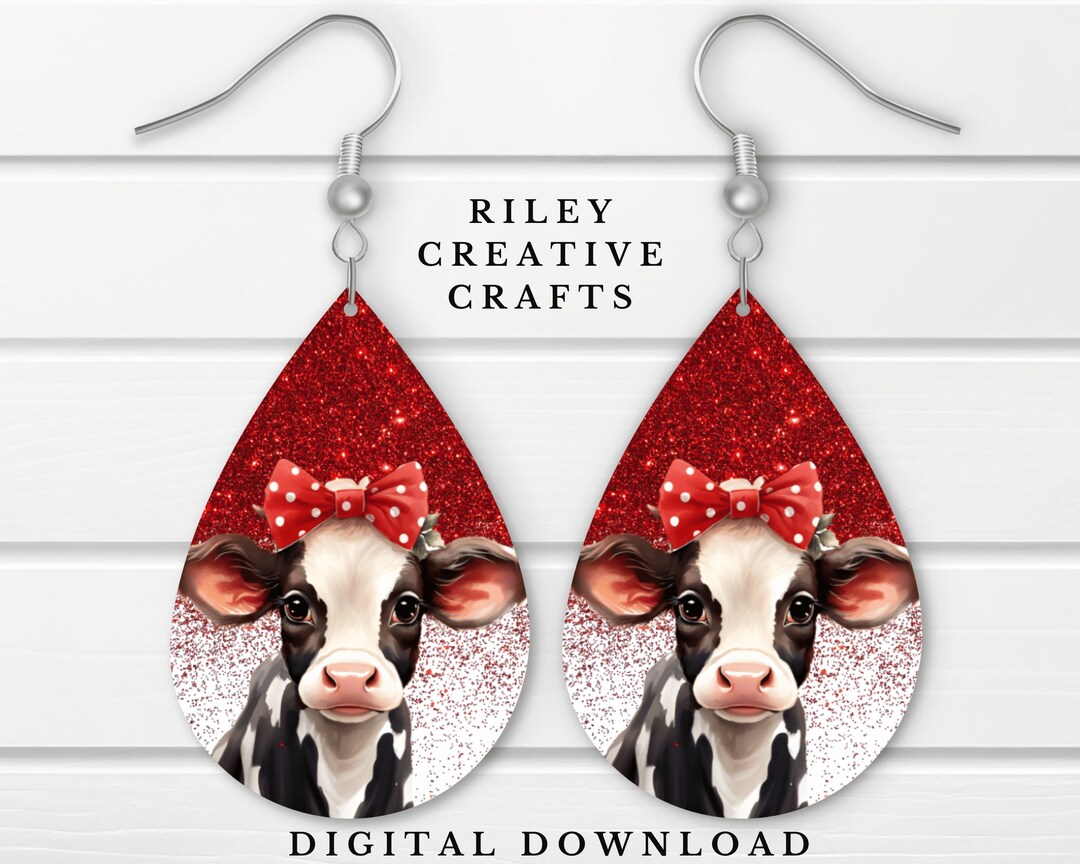Christmas Dairy Cow Earring Sublimation Design, Glitter Teardrop ...