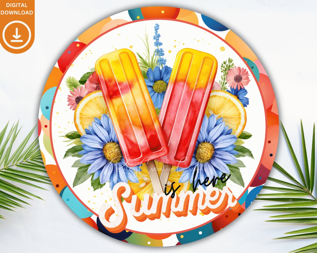 Welcome Summer Door Sign Round PNG, Lemon Popsicle Stand Sign, Floral ...