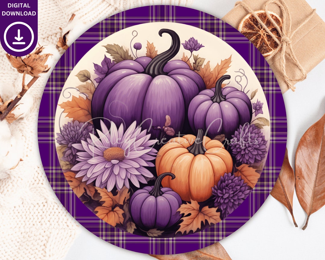 Round Fall Sign PNG, Purple Pumpkins Wreath Sign Sublimation Instant ...