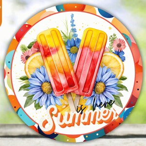 Welcome Summer Door Sign Round PNG, Lemon Popsicle Stand Sign, Floral ...