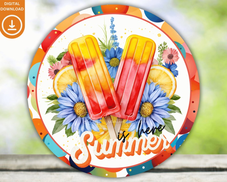 Welcome Summer Door Sign Round PNG, Lemon Popsicle Stand Sign, Floral ...