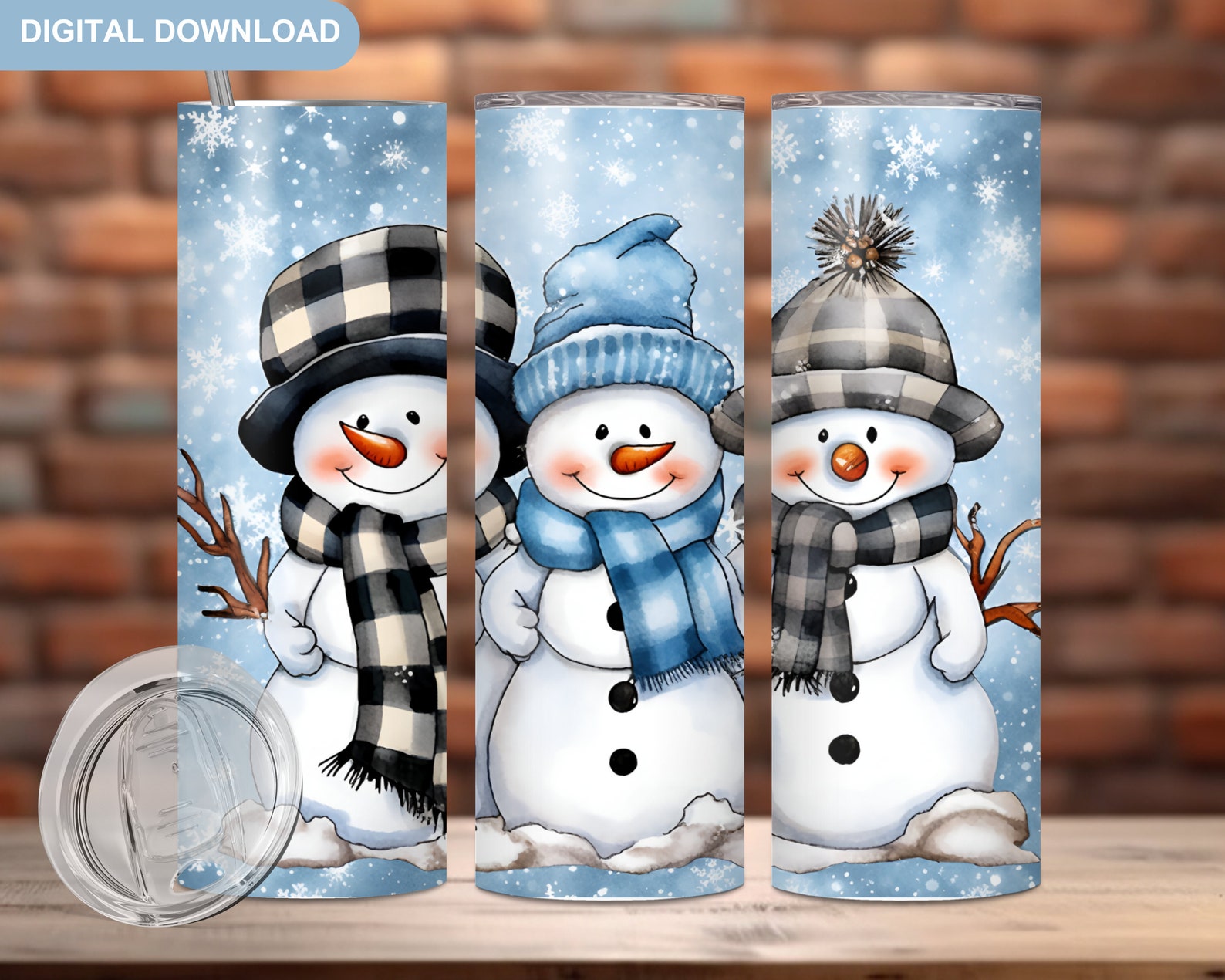 Cute Snowmen Tumbler Wrap Template, Christmas 20oz Sublimation Tumbler ...